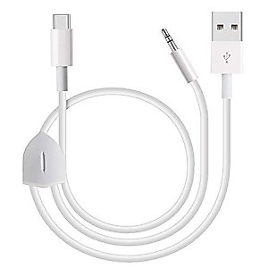Azddur USB C to Aux Cable, 2 in 1 USB C to 3.5mm Car Aux Headphone Jack Cable and USB C Charging Cable Compatible with Google Pixel 4/4XL/3/3XL, Samsung Galaxy S20/S20+/Note 10/10+ and More (White)
