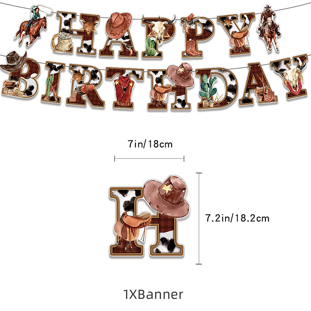 Western Cowboy Birthday Party Decorations Set with Western Cowboy Theme Happy Birthday Banner Balloon Cake Topper Cupcake Topper Background for Western Cowboy Party Supplies