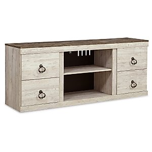 Signature Design by Ashley Willowton Shabby Chic Large TV Stand up to 60" with 3 Shelves and Fireplace Option, White