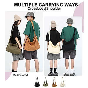 BASICPOWER Canvas Messenger Bag, Hobo Crossbody Shoulder Large Tote Bags Lightweight for Women and Men, Army Green