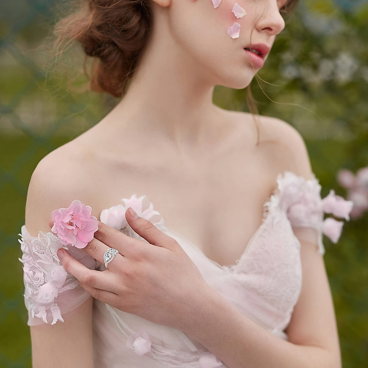 MUSECLOUD Teardrop Crystal Rings 925 Sterling Silver Engagement Rings for Women Bridal Eternity Rings Dainty White Gold Plated Costume Jewelry Wedding Promise Rings for Her (9)