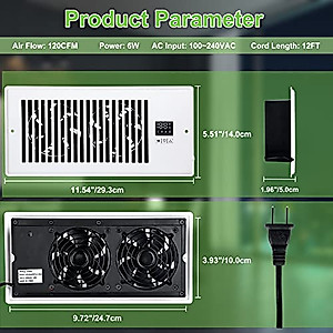 InfiniPower 10 Inch Register Booster Fan with Thermostat, High Velocity Ventilation Fans with 10 Gear Wind Speed Switch and High Precision Thermal Probe, White