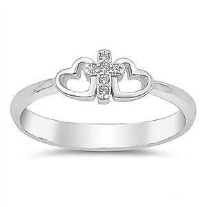 Clear CZ Cross Infinity Heart Promise Ring .925 Sterling Silver Band Size 4