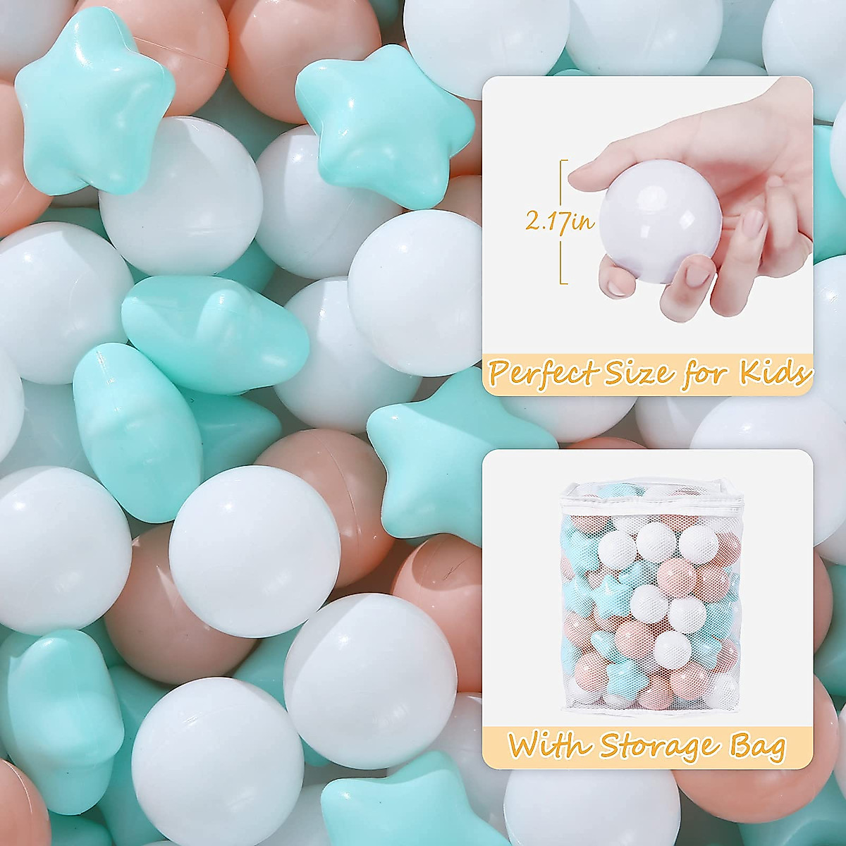 Ball Pit Balls Play Balls for Babies, Small Balls Stars for Kids Playpen Plastic Balls for Babies Ball Pool Puppy Playballs, Orage Pink Green White