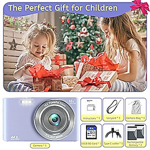 Digital Camera,Kids Camera with 32GB Card 4K 44MP Point and Shoot Camera with 16X Digital Zoom 2.4 Inch,Vlogging Camera for Students Teens Adults Girls Boys-Purple3