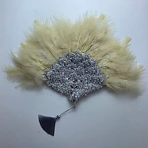 Msbfea Big Size Design African Orange Feather Fan Ladies Wedding Feather Fan for Bride Double Side Feather Nigerian Flower - 35cmx45cm Color 951