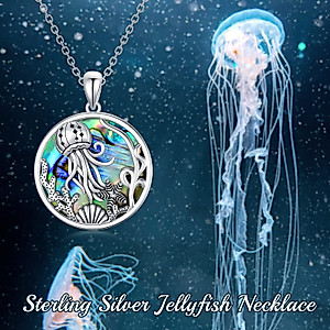 LONAGO Jellyfish Necklace 925 Sterling Silver Pendant Abalone Shell Ocean Animal Jewelry Gift for Women Mom