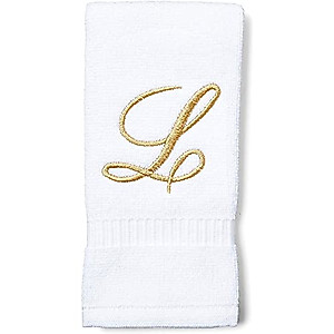 Juvale Monogrammed Fingertip Towels, Embroidered Letter L (11 x 18 in, White, Set of 4)