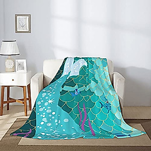 YRAQLVU Mermaid Throw Blankets, Mermaid Tail Soft Fleece Cozy Blankets Couch Bed Decor, Plush Fuzzy Flannel Blanket for Girls Women 50x60 inches