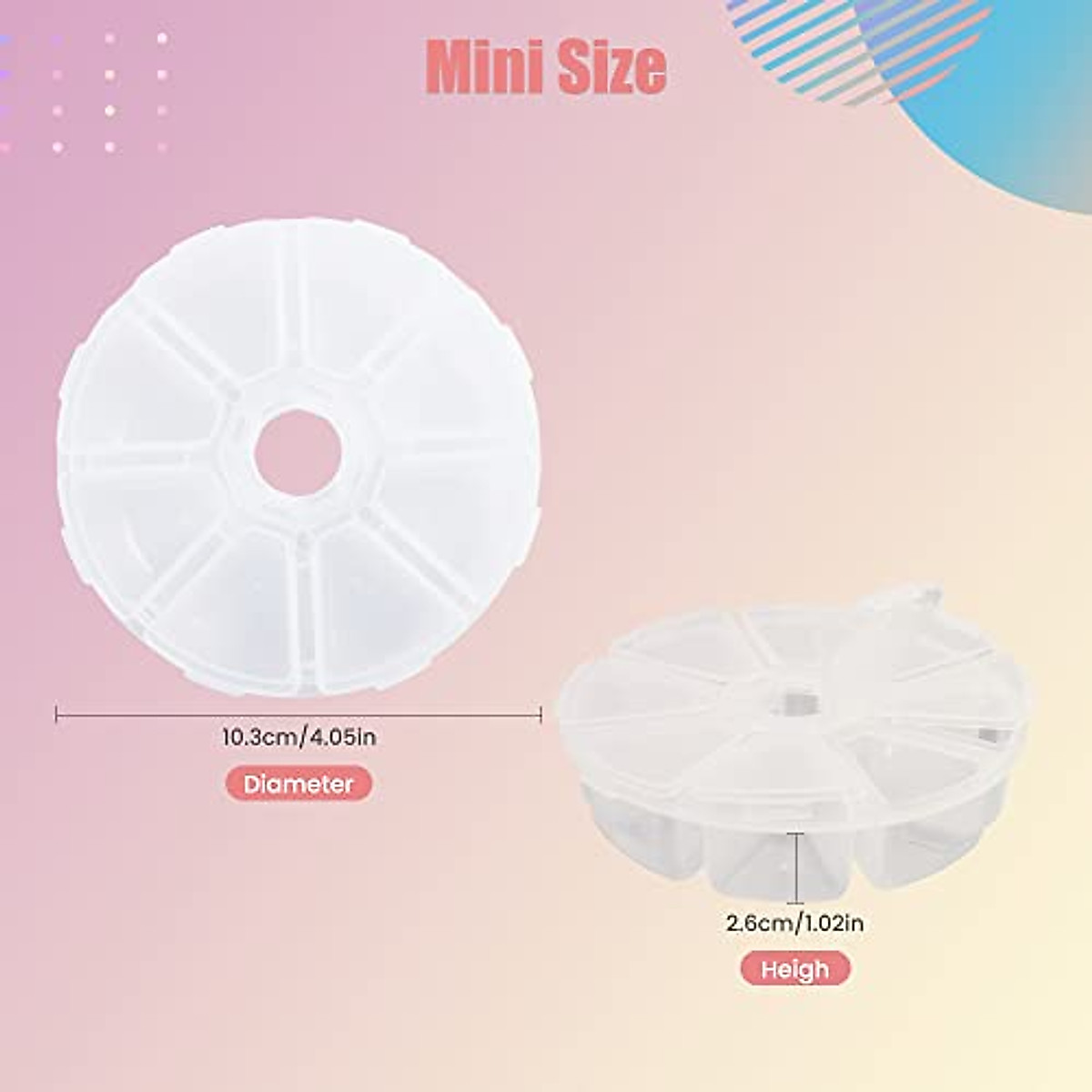 ZIIVARD 5 Pieces 8 Grid Round Clear Plastic Storage Organizer Divider Jewelry Beads Display Box Fishing Box Pill Case