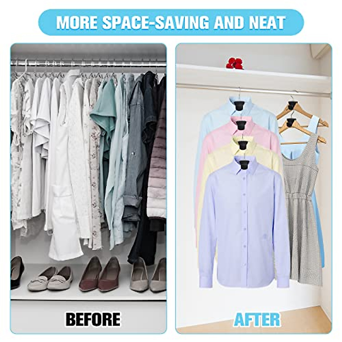 ZOCONE 25PCS Clothes Hangers, Space Saving Hangers for Clothes, Heavy Duty Hanger Connector Hooks Cascading Organizers to Expand Closet Space, with Storage Bag(Black)