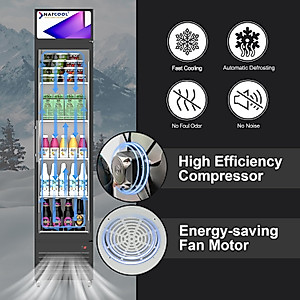 NAFCOOL Sub Zero Commercial Beverage Refrigerator Display Fridge，6 Cu Ft Small Slims Single Glass Door Merchandiser Drink Cooler with LED Light Adjustable Shelves,ETL and NSF Approval,15.4" Wide