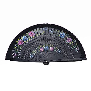 lanermoon Vintage Spanish Folding Fan for Women,Doubled-Side Flower Painting Gypsy Wooden Hand Fan for Dance,Festival Decoration and Gift (Black)