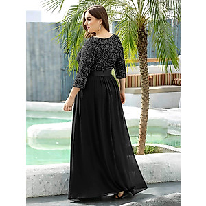 Ever-Pretty Women's Round Neck Maxi Dresses Sequin Plus Size Formal Dresses for Women Black US24