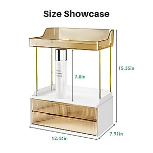 Ducoak 2-Tier 2-Drawer Skincare Organizers Luxurious Makeup Organizer Countertop Household Large Vanity Organizers And Storage Multi-Purpose Bathroom Counter Organizer Amber
