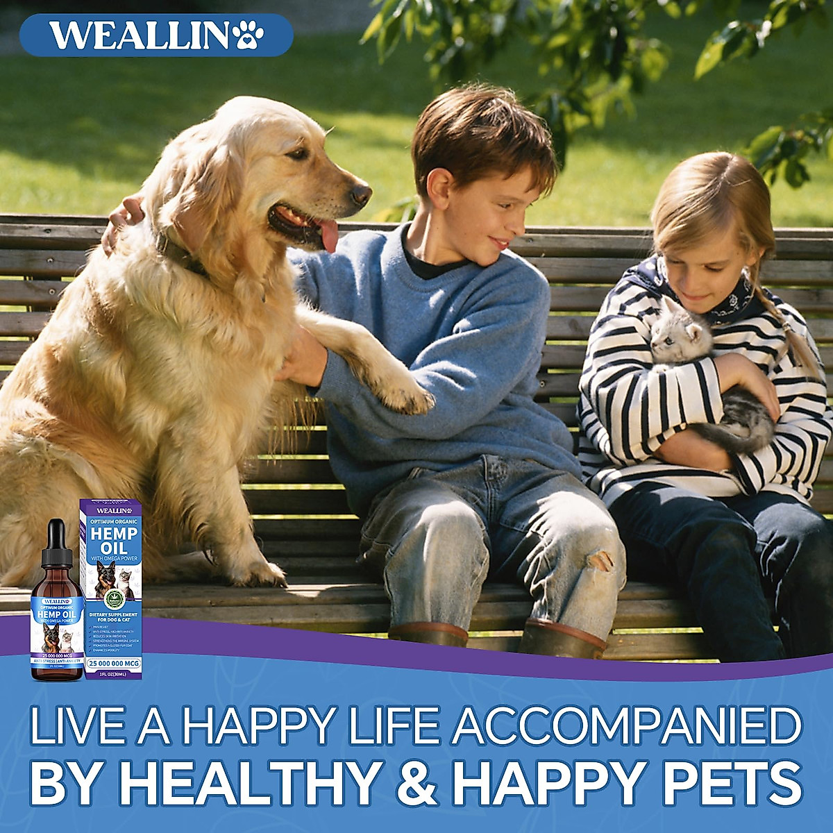 WEALLIN Hemp Oil for Dogs and Cats, Rich in Omega 3, 6, 9 and Organic Extract Helps Pets with Anxiety, Pain, Skin and Coat Health, Stress, Hip and Joint Support, Pet's Calming Treat (1 Pack)