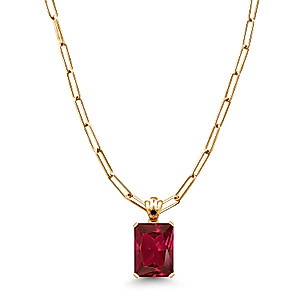 Gem Stone King 20.03 Ct Red Created Ruby Black Diamond 18K Yellow Gold Plated Silver Pendant with 3.25mm Paperclip Link Chain 18 inch with 2 inch Extender