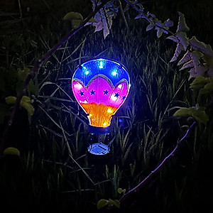 SUBOLO Hanging Solar Lantern Outdoor Garden Metal Glass Hot Air Balloon Shape LED Light Solar Powered Waterproof Landscape Table Lamp for Patio, Yard and Pathway - 1 Pc
