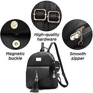 I IHAYNER Girls Fashion Backpack Mini Purse Backpack for Women Small Leather Backpack Purse for Teen Girls with Coin Purse and Tassel Black