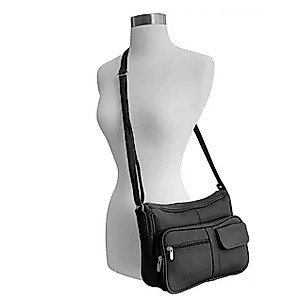 SILVERFEVER Medium Leather Handbag | Ladies Shoulder Bag | Organizer w Built in Wallet (black cowhide)