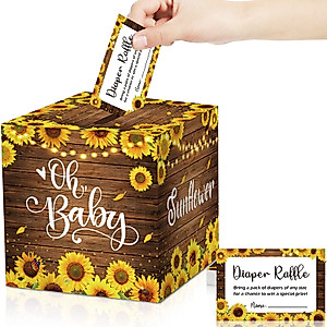50 Pieces Diaper Raffle Tickets with Diaper Raffle Card Box Sunflower Baby Shower Diaper Raffle Game Box Advice Cards Baby Shower Diaper Raffle Game Kit for Boys Girls Gender Reveal Party
