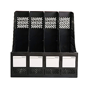 SAYEEC Desktop Magazine Holder Desk File Organizer 4 Compartments Vertical File Dividers Book Holder Frames Document Cabinet Rack Storage Organizer Box for Home Office School Black