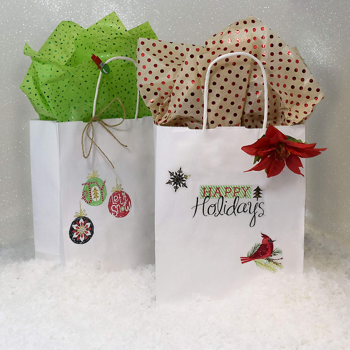 Prime Line Packaging White Kraft Paper Gift Bags with Handles for Small Business, Boutiques, Retail, Shopping, Birthdays, Favors, Bulk, 8x4x10 50 Pack