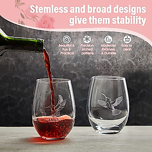 Zubebe 5 Pieces Hummingbird Stemless Wine Glasses 17 oz Hummingbird Cups Laser Engraved Wine Glasses Hummingbird Themed Gifts for Christmas Birthday Retirement Anniversaries Father's Day Mother's Day