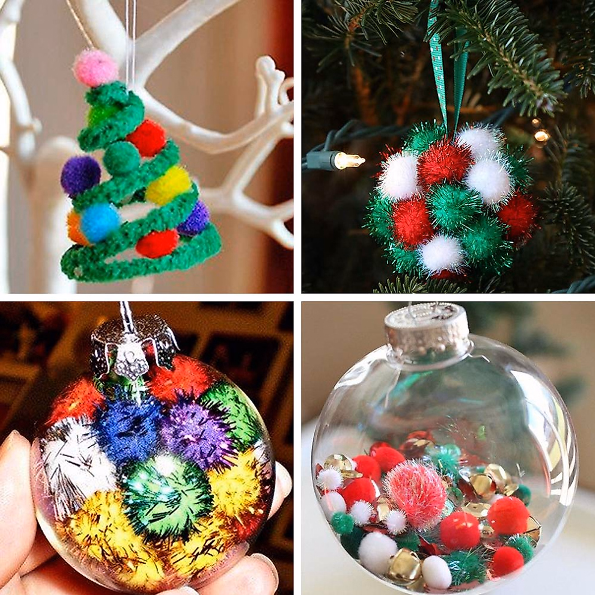Winlyn 475 Set Christmas Jingle Bell Wreath Christmas Tree Ornaments Craft Kit Jingle Bell Metallic Chenille Stems Glitter Pom-Poms Ribbon Assortment for Kids Holiday Xmas Bracelets Necklaces Artwork