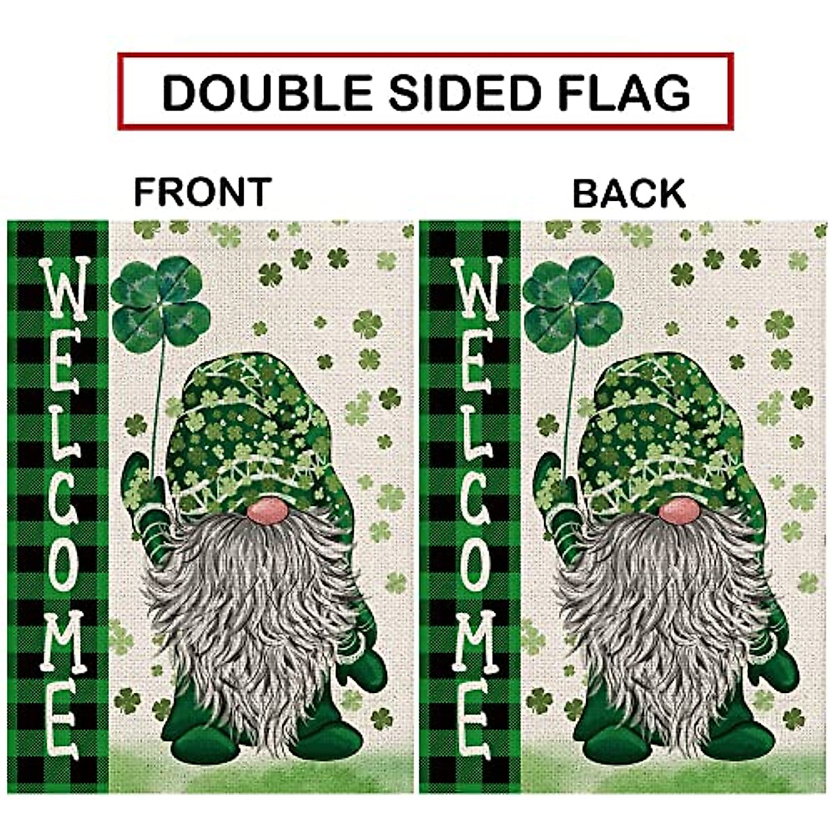 St Patricks Day Garden Flag Green Gnome Shamrocks Vertical Double Sided Burlap Flag Welcome St.Patrick's Day Holiday Yard Outdoor Decor 12.5 x 18 Inch