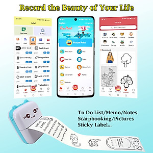 Vicbear Mini Pocket Printer, Portable Thermal Printer with 8 Rolls Printing Paper, Bluetooth Wireless Tiny Printer for Photos/Stickers/Labels/Notes/Receipts, Compatible with iOS and Android, Blue