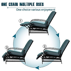 SUNCROWN Outdoor Recliner Chair Patio Adjustable Relaxing Chair Outdoor Metal Furniture Chair with Thick Cushion(Peacock Blue)