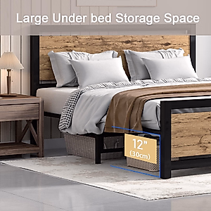 Catrimown Queen Bed, Metal Bed Frame with Strong Steel Slat Support, Heavy Duty Platform Bed with Headboard, Black, Under Bed Storage, No Box Spring Needed