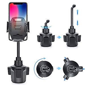 KONPCOIU Adjustable and Beautiful Cup Holder Phone Mount, Black, Compatible with iPhone 12, 11, X, XR, 8, 7, Galaxy A51, Se, S21