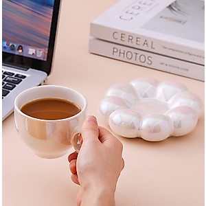 ARISKEY 10oz Ceramic Mug and Saucer Set,Cloud Coffee Mug with Coaster,Ideal for Tea and Coffee,Mothers Day Gift,Christmas Gift,White