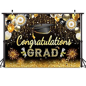Dudaacvt 8x6ft Class of 2025 Backdrop Black Gold Glitter Bokeh Graduation Party Background 2025 Congrats Grad Prom Party Backdrop