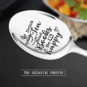 New Stainless Steel Spoon,Drink Tea Read Books Be Happy,Enjoy Afternoon Tea Spoon 304 Pointed Gift Couple Leisure Tea Set Dinner Spoon,Christmas Birthday Gift,Can Be Custom Wholesale.