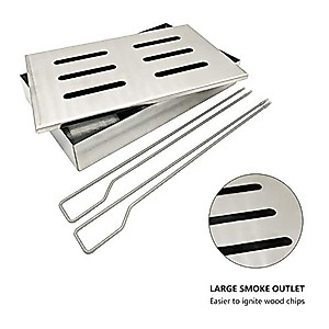 BAIDE PACK Smoke Box for Pellet Grill with Lid, Stainless Steel BBQ Smoke Boxes for Propane Gas Grill with Wood Chips Charcoal, Silver