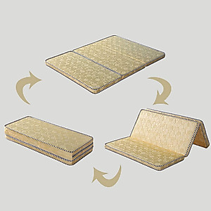 Tatami Tri-fold Mattress, Thick 3e Coconut Palm Mattress Pad Orthopedic Coir Sleeping Mat Firm Feel Quiet Guest Bed Floor Mat-Gold 150x200cm(59x79inch)