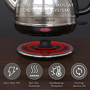 Anfilank Electric Gooseneck Kettle, 1L 1500W Fast Boil, 100% Stainless Steel BPA Free Pour-Over Coffee & Tea Kettle, Water Boiler with Auto Shut & Boil-Dry Protection, Silver