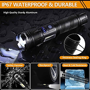 PHIXTON Flashlights Rechargeable LED High Lumens, Powerful 900,000 Lumen Flashlight, High Power Heavy Duty Red & White Flash Lights, Double Source, for Men Gift Emergency Hiking Work