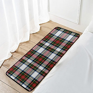 Tartan Plaid Kitchen Rugs Comfort Soft Standing Mats Water Absorb Microfiber Non Slip Kitchen Rug Bathroom Mat Checkered Doormat Carpet 39" X 20"