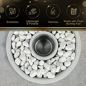 Concrete Tabletop Fire Pit - Smokeless & Odorless Round Ethanol Tabletop Fire Pit - Portable Outdoor & Indoor Smores Fire Pit - Mini Fireplace with Decorative Rocks - Bi Ethanol Fuel