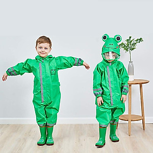 Toddler Rain Suit,Waterproof Girls Boys Raincoat,Kids Rain Poncho,Unisex Baby Rain Gear Jacket Coverall (M, Green Frog)