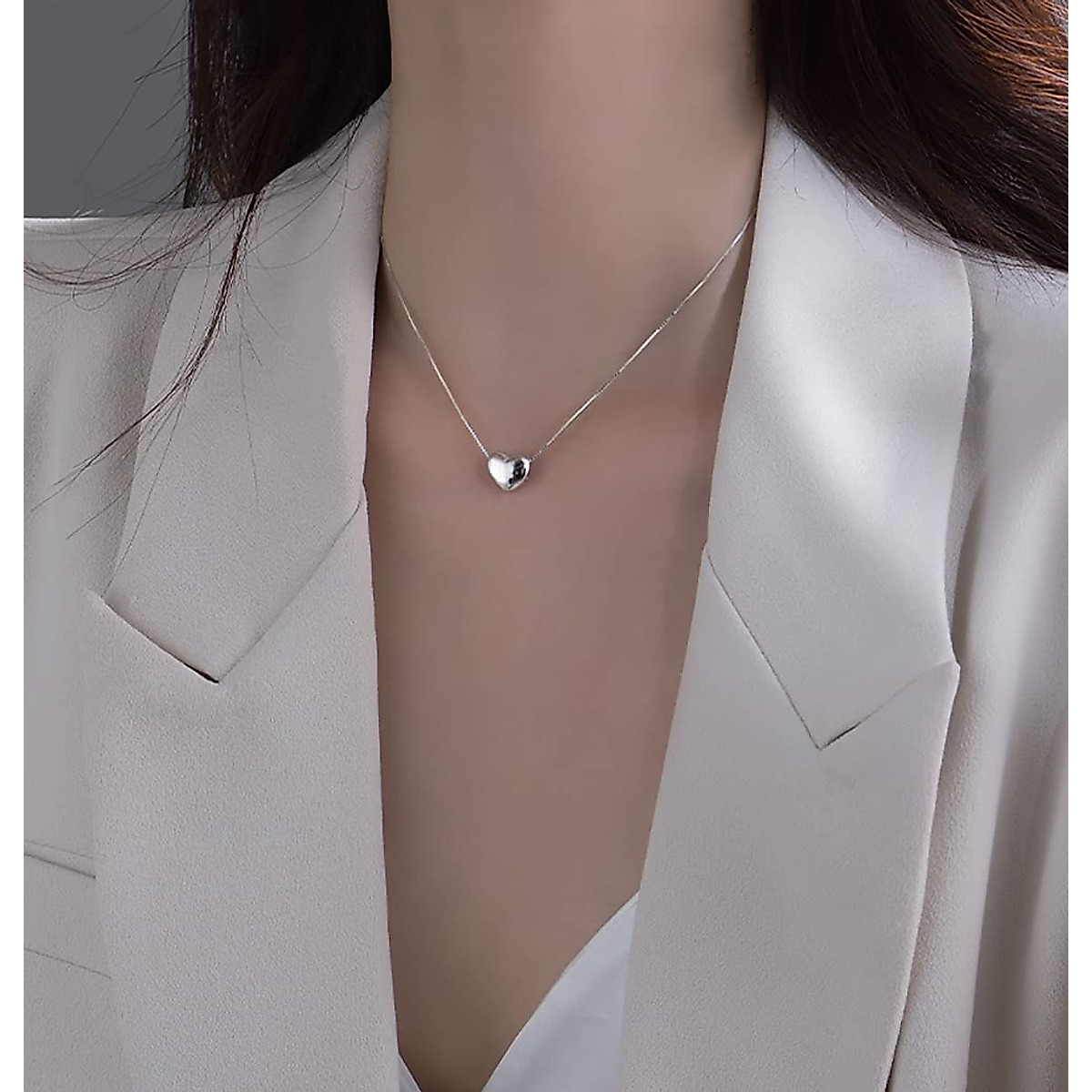 SLUYNZ Genuine 925 Sterling Silver Tiny Love Heart Pendant Necklace for Women Teens Slender Heart Tennis Necklace (A-Silver-0.8cm Heart)