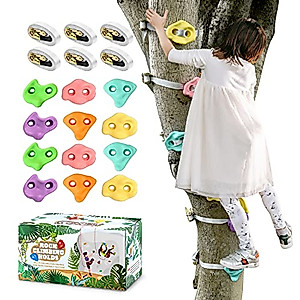 TOPNEW 12 Ninja Tree Climbing Holds for Kids Climber, Tree Climbing Kit with 6 Ratchet Straps for Outdoor Ninja Warrior Obstacle Course Training, Pastel Color