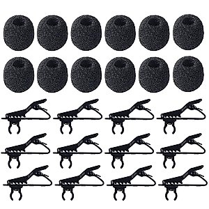 AUGSUN 12Pcs Lavalier Microphone Clip Metal Tie Clips with 12Pcs Foam Windscreen Cover, Lapel Microphone Replacement Kit