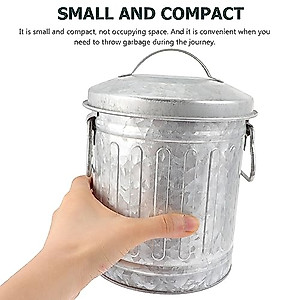 BESPORTBLE Galvanized Trash Can Mini Desktop Wastebasket with Lid and Handle Metal Table Flowerpot Countertop Trash Can Garbage Bin Rubbish Bucket Pencil Holder Pen Cup Makeup Brush Holder A