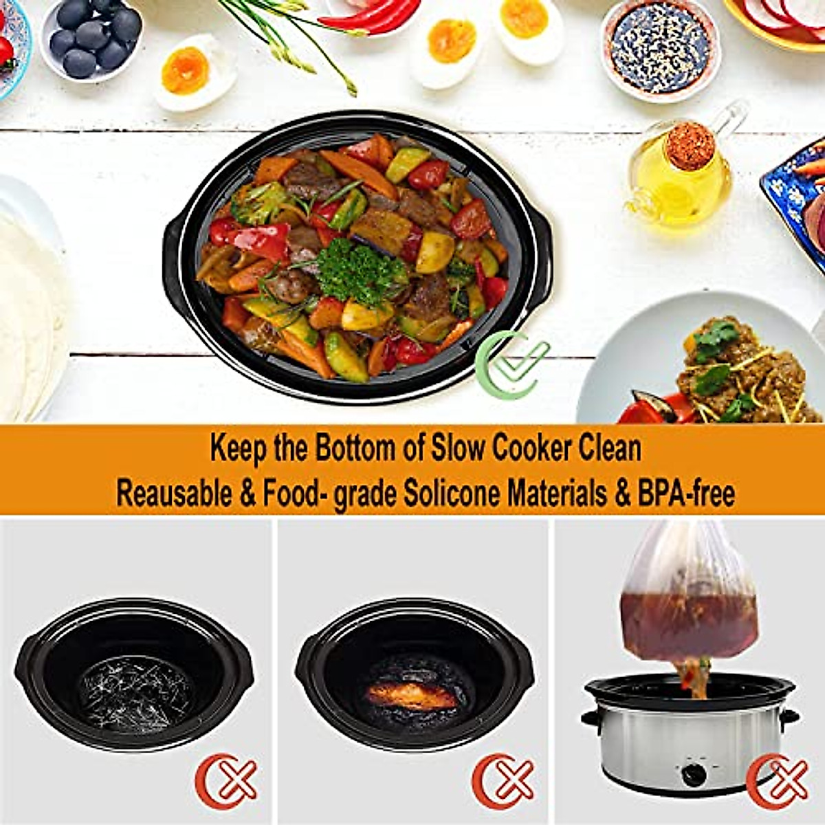 Salalina Slow Cooker Liners fit Crockpot 7-8 Quart Oval Slow Cooker – Reusable & Leakproof Dishwasher – Safe Cooking Liner – silicone crockpot liner for 7 Quart Crock Pot