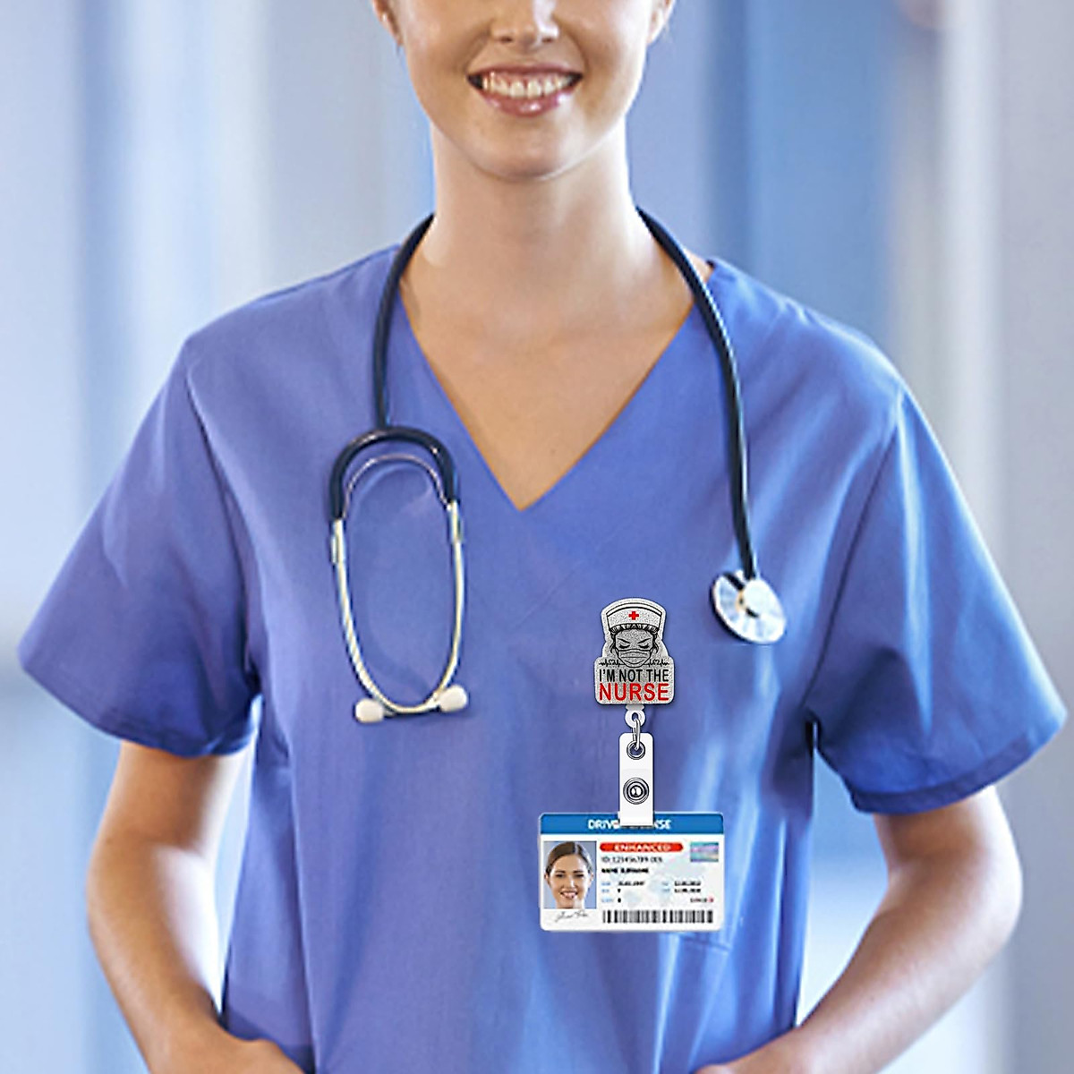 YAZMEEN Nurse Retractable Badge Reel with Alligator Clip I'm Not The Nurse ID Card Badge Holder Funny Medical Badge Funny Silver Glitter Badge Reel Gift for RN CNA LPN Nurse Doctor Medical Staff